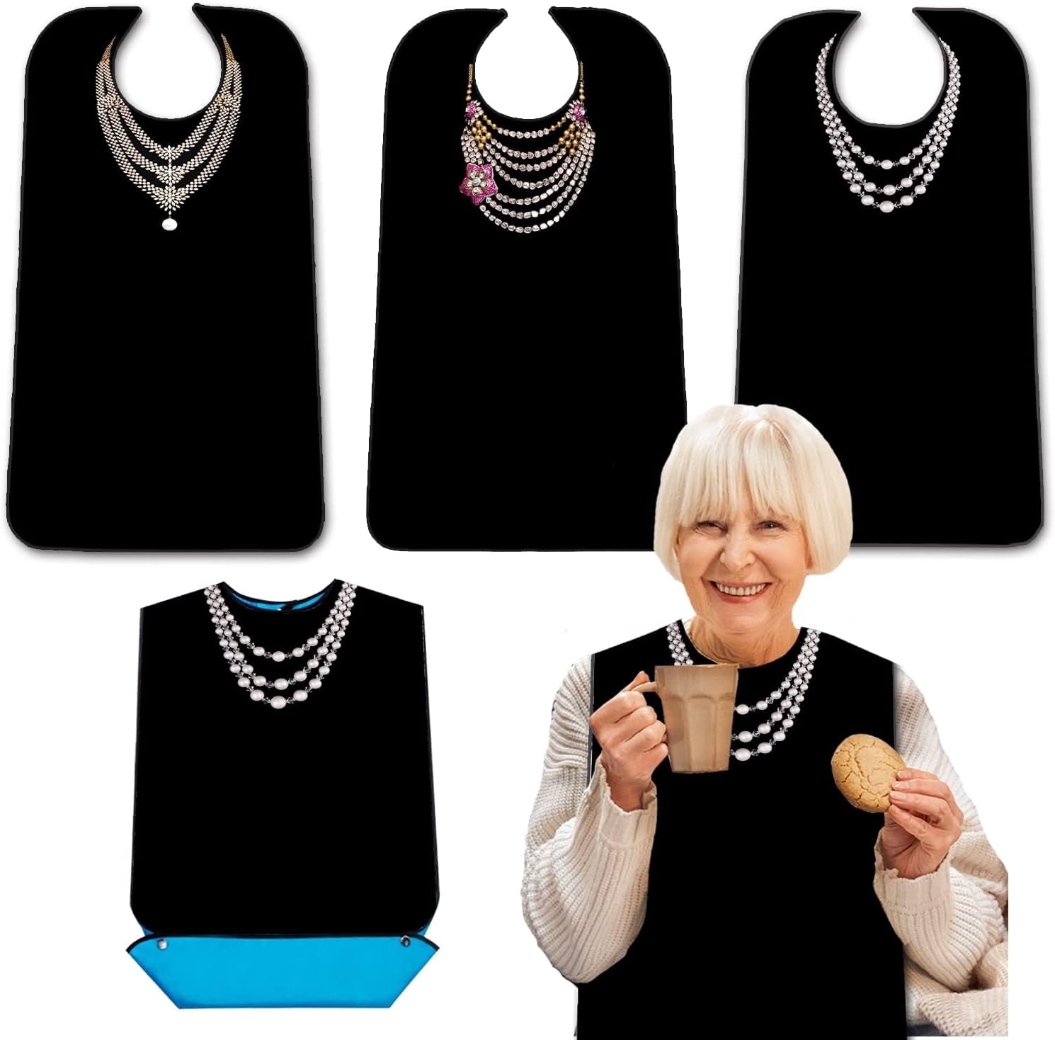 3 Pack Adult Bibs with Crumb Catcher, Washable and Adjustable Adult ...