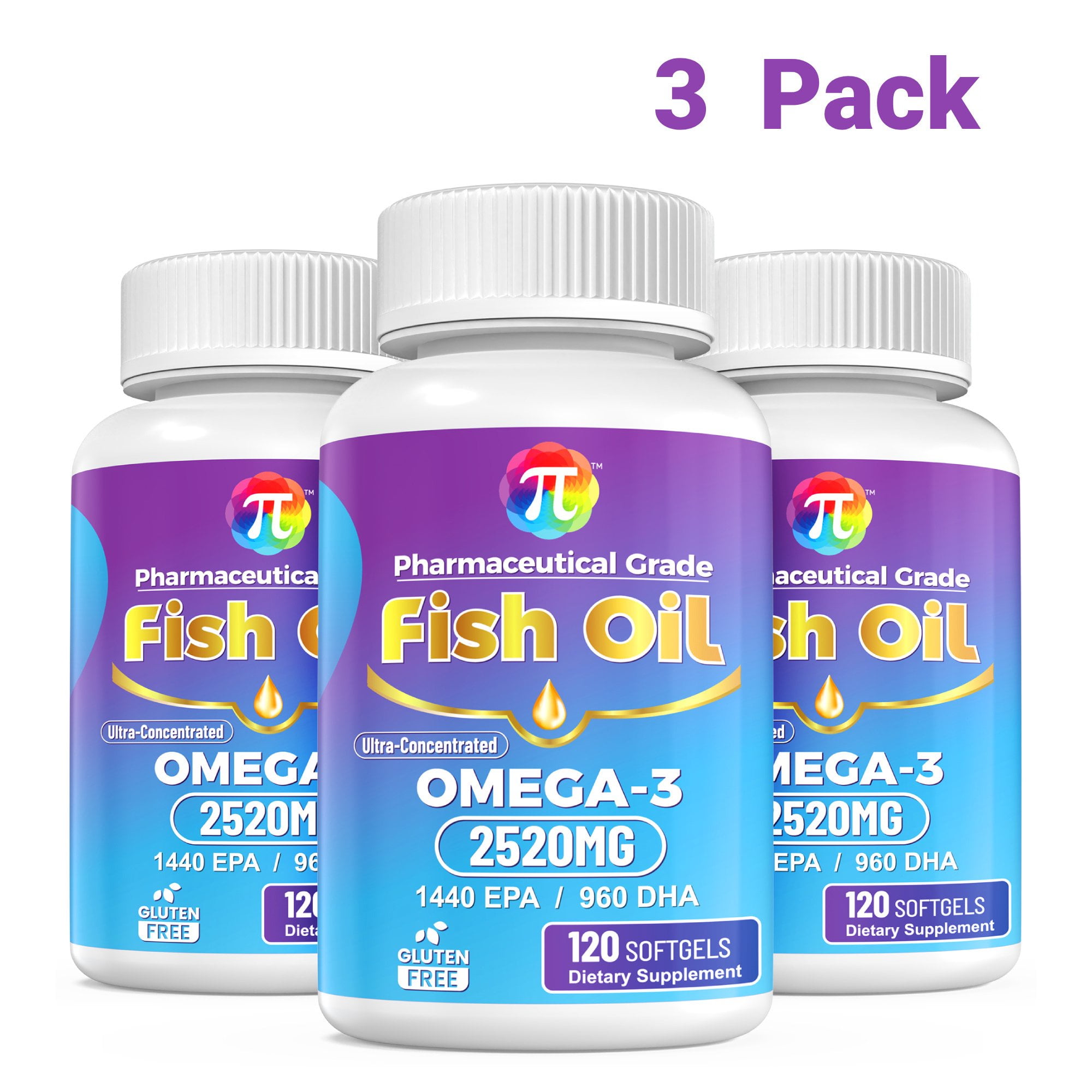 (3 Pack)π Advanced Omega-3 120ct, with Ultra Concentrated Fish Oil and ...