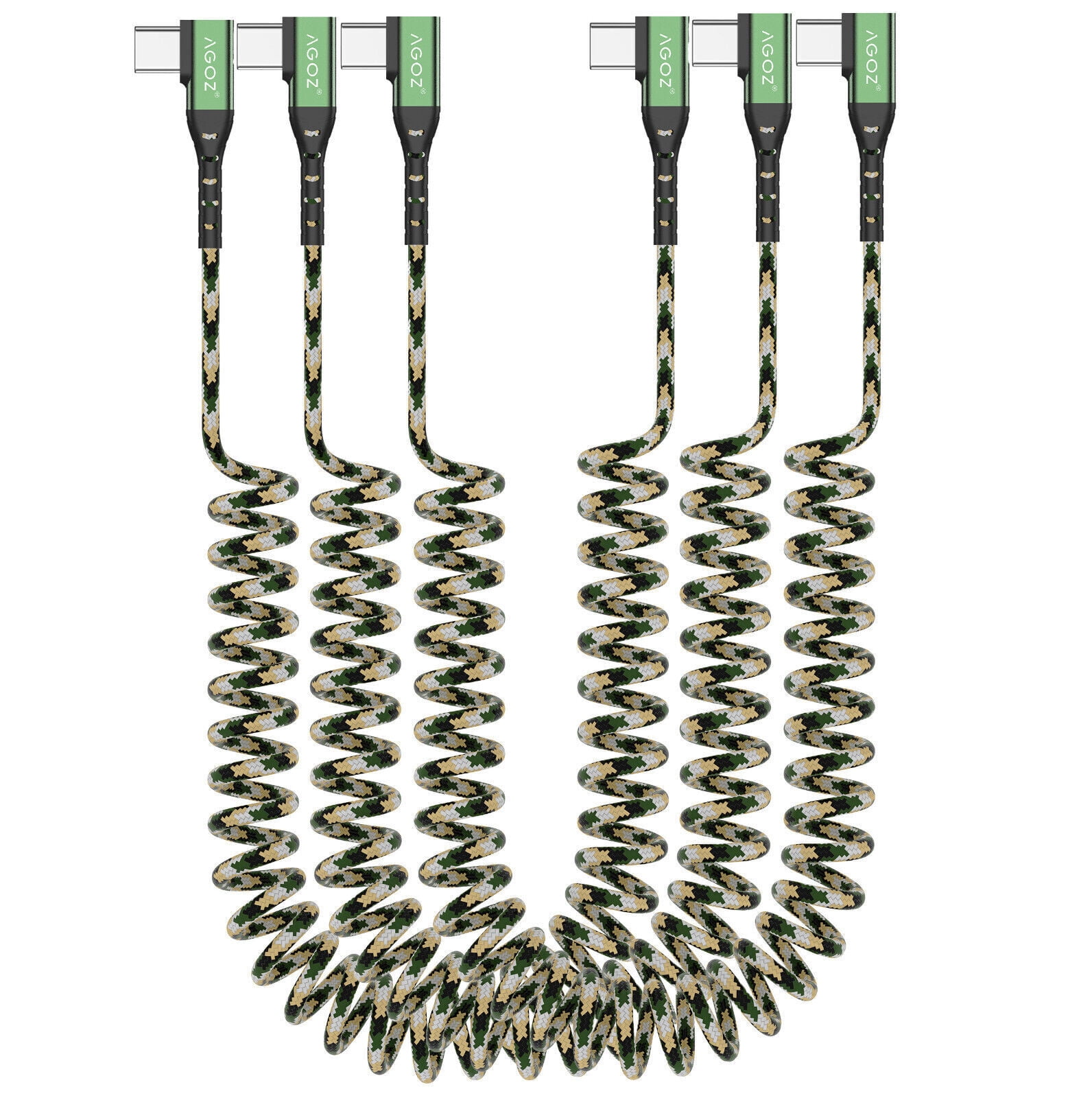 3 Pack Agoz Coiled CAMO Braided USB C to USB C Right Angle Cable Fast ...