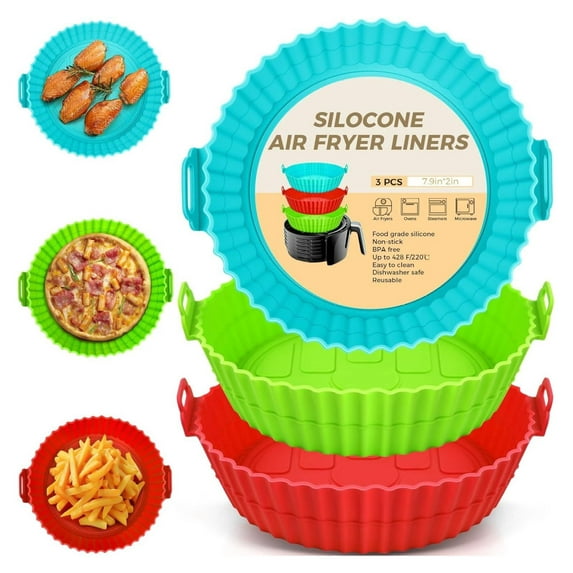 3 Pack Air Fryer Silicone Liners 8inch Air Fryer Silicone Pot Reusable ...