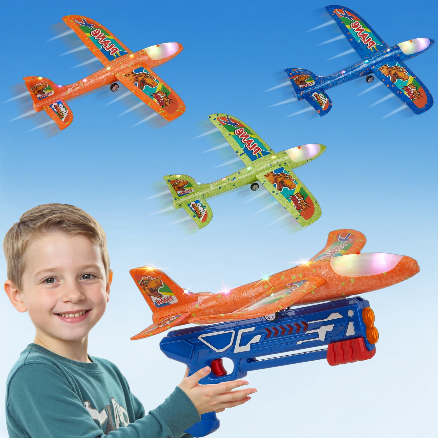 Lictin 3 Pack Airplane Launcher Toys, Foam Glider Airplane with LED ...