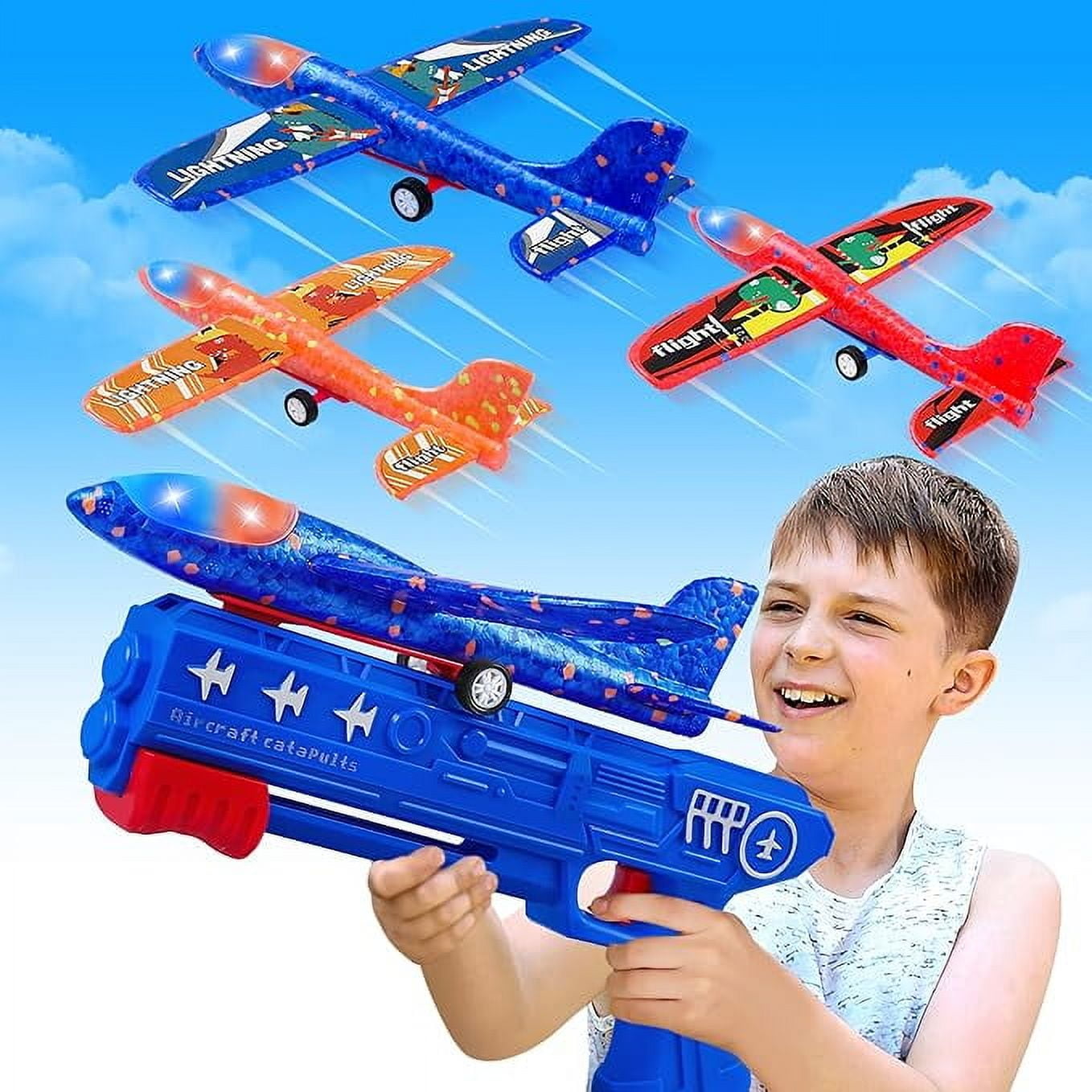 3 Pack Airplane Launcher Toys, 2 Flight Modes LED Foam Glider Catapult ...