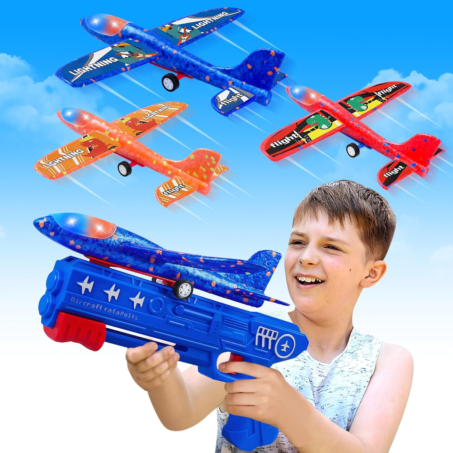 3 Pack Airplane Launcher Toys, 2 Flight Modes LED Foam Glider Catapult ...