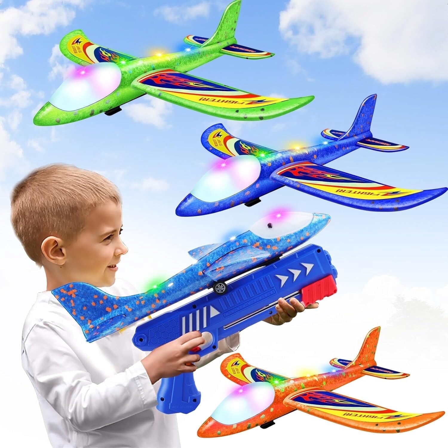 3 Pack Airplane Launcher Toys, 2 Flight Modes Led Foam Glider Catapult ...
