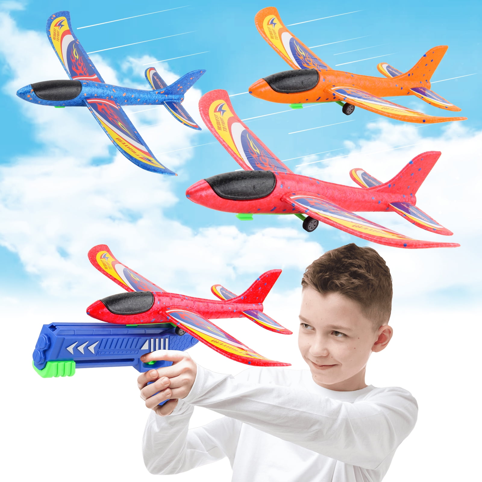 3 Pack Airplane Launcher Toys, 2 Flight Modes Foam Plane, Outdoor ...