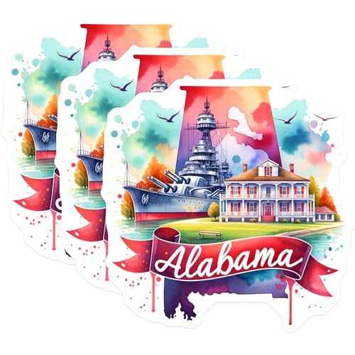 (3 Pack) Alabama Decals - Battleship USS Alabama - Southern State Pride ...