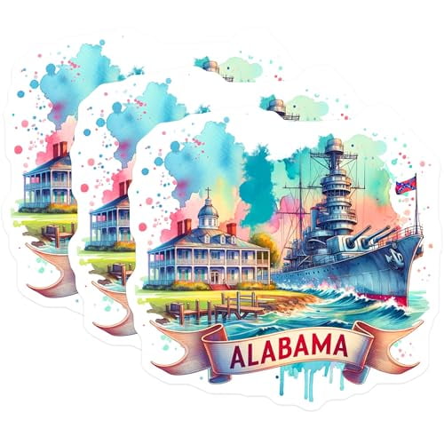 (3 Pack) Alabama Decals - Battleship USS - State Landmark Decal- 3 ...