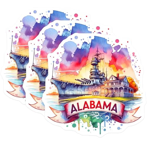 (3 Pack) Alabama Decals - Battleship - Watercolor Art - Laptop Decal- 3 ...