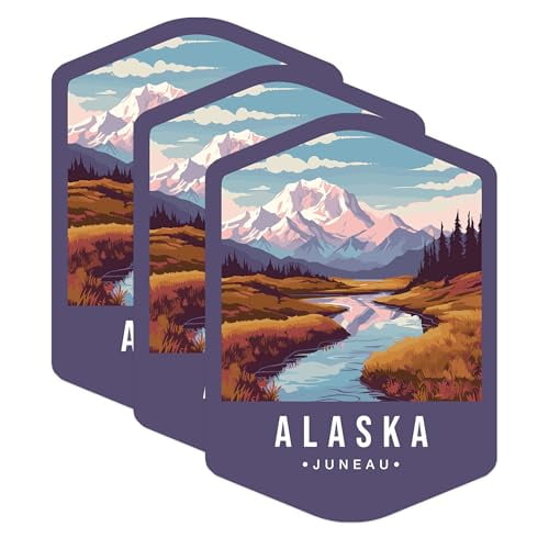 (3 Pack) Alaska Decals - Mountain River Art - Juneau Laptop Decal - 3 ...