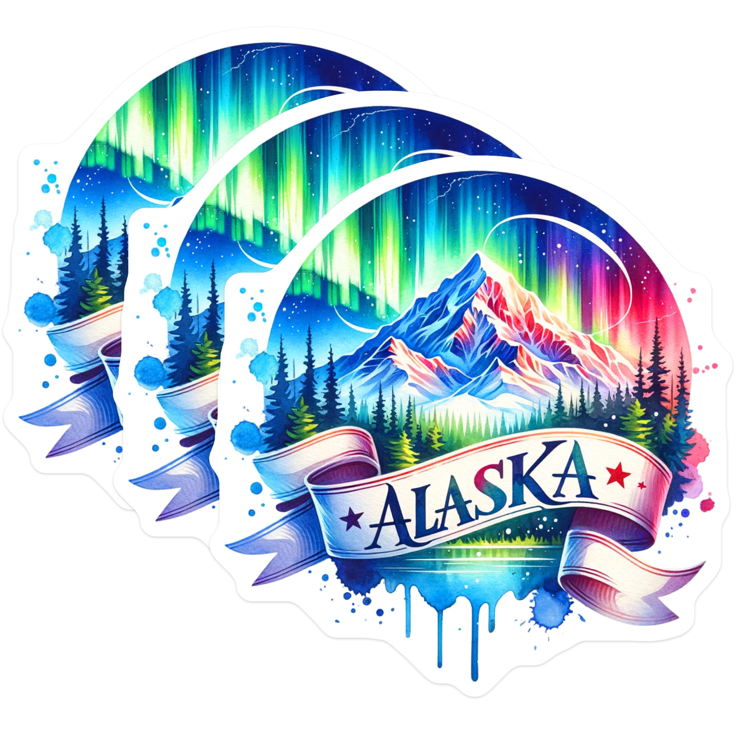 (3 Pack) Alaska Decals - Northern Lights Art - Laptop Decals- 3 Inches ...