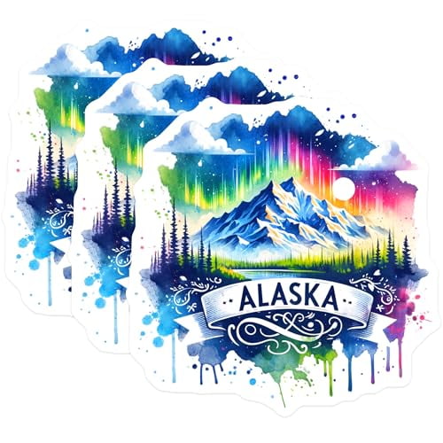(3 Pack) Alaska Decals - Watercolor Art Stickers - Northern Lights ...