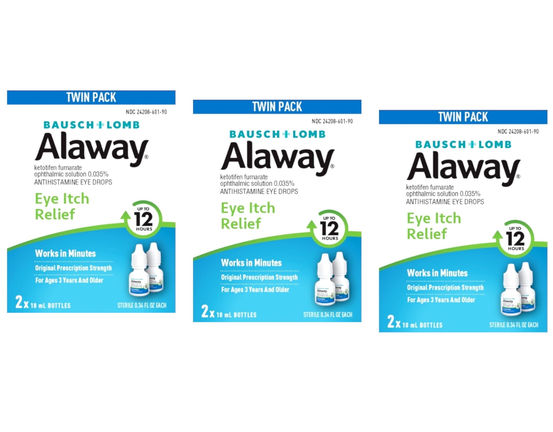 3 Pack - Alaway Antihistamine Eye Drops, 0.34 Ounces, Twin Pack ...
