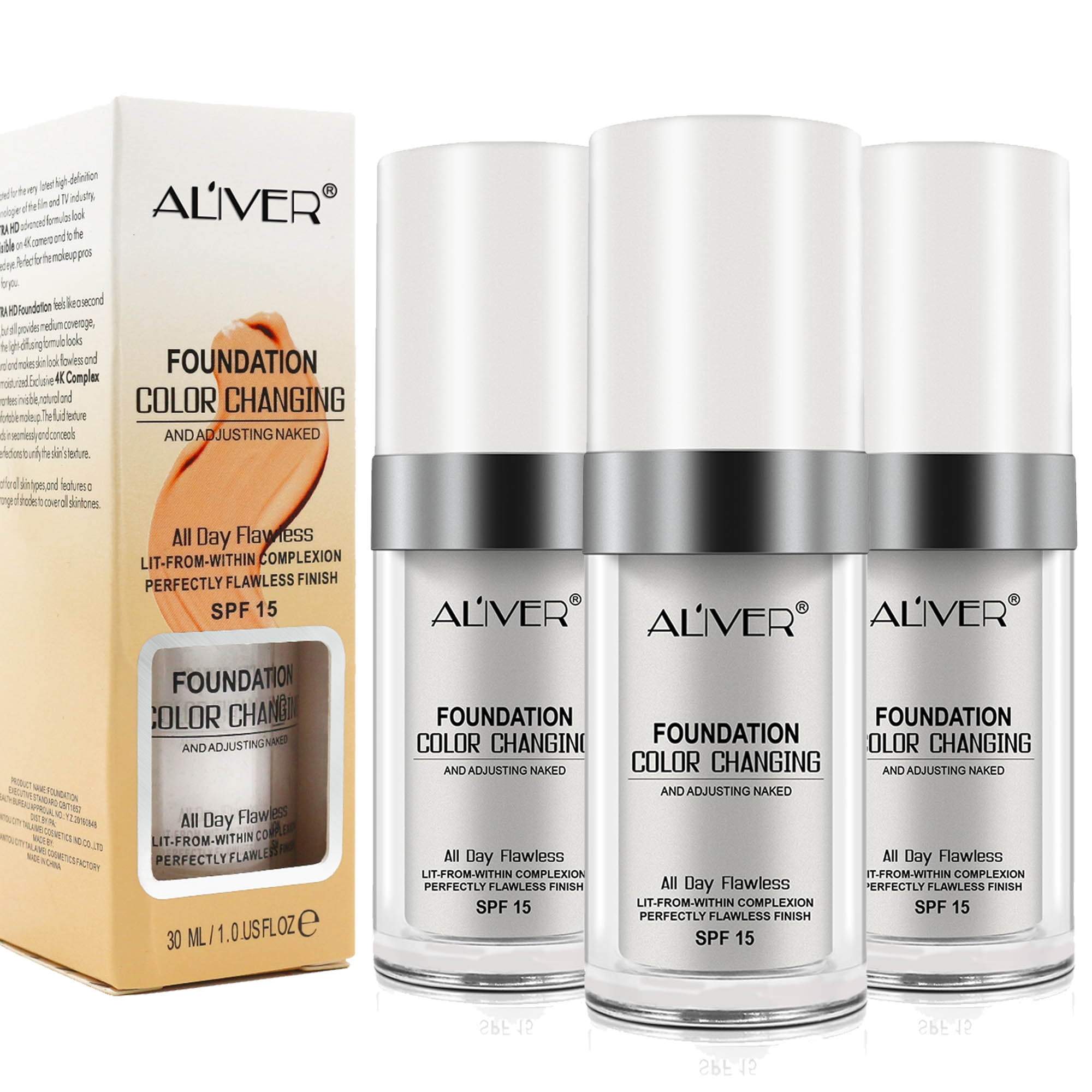 3 Pack Aliver Foundation Color Changing, Liquid Foundation Flawless ...