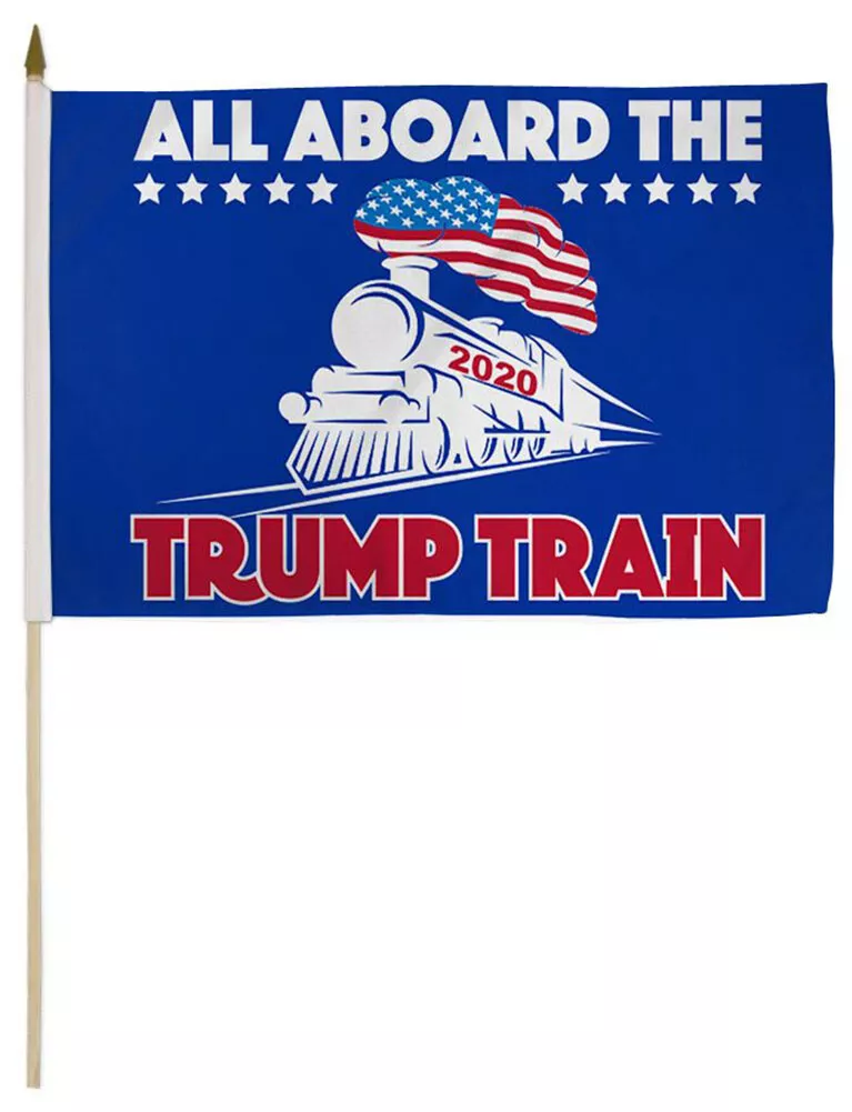 3 Pack All Aboard Trump Train Blue A Flag Smoke 12"x18" Flag 24" Wood ...