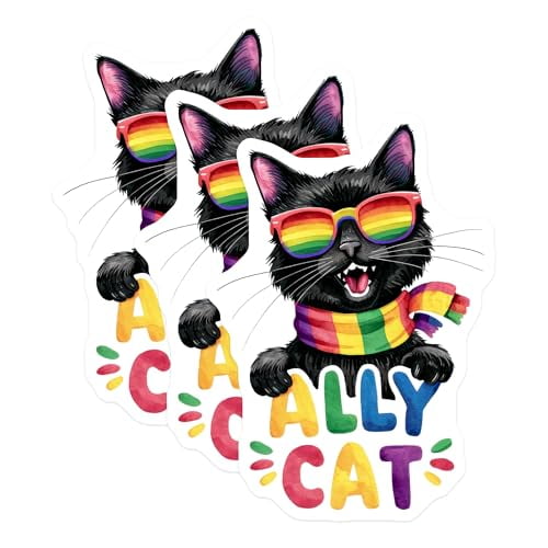 (3 Pack) Ally Cat Decals - Rainbow Scarf Cat - LGBTQ Pride Decal - 3 ...