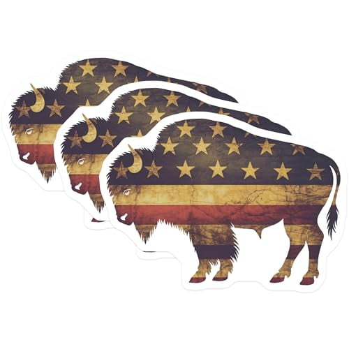 (3 Pack) American Flag Buffalo Decals - USA Bison - Patriotic Laptop ...