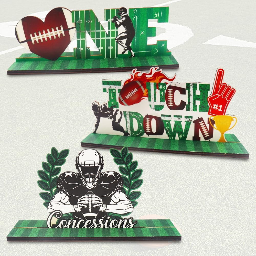 3 Pack American Football Wooden Table Centerpiece Sign Touch Down One ...