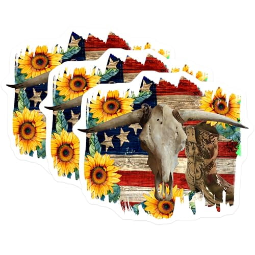(3 Pack) American West Decals - Cowboy Boot Sunflower Decal - Bull ...