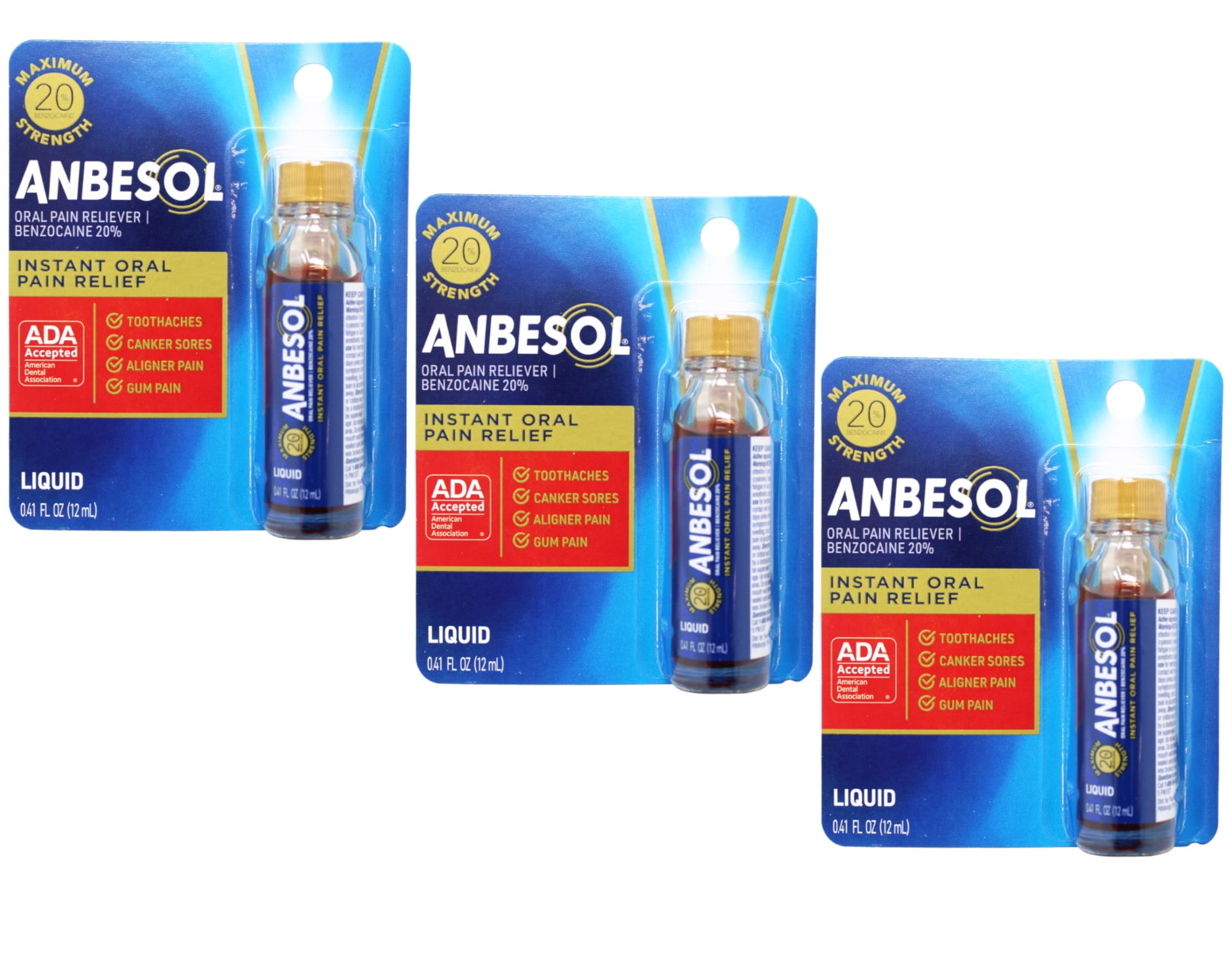 3 Pack - Anbesol Liquid Maximum Strength 0.41oz Each - Walmart.com