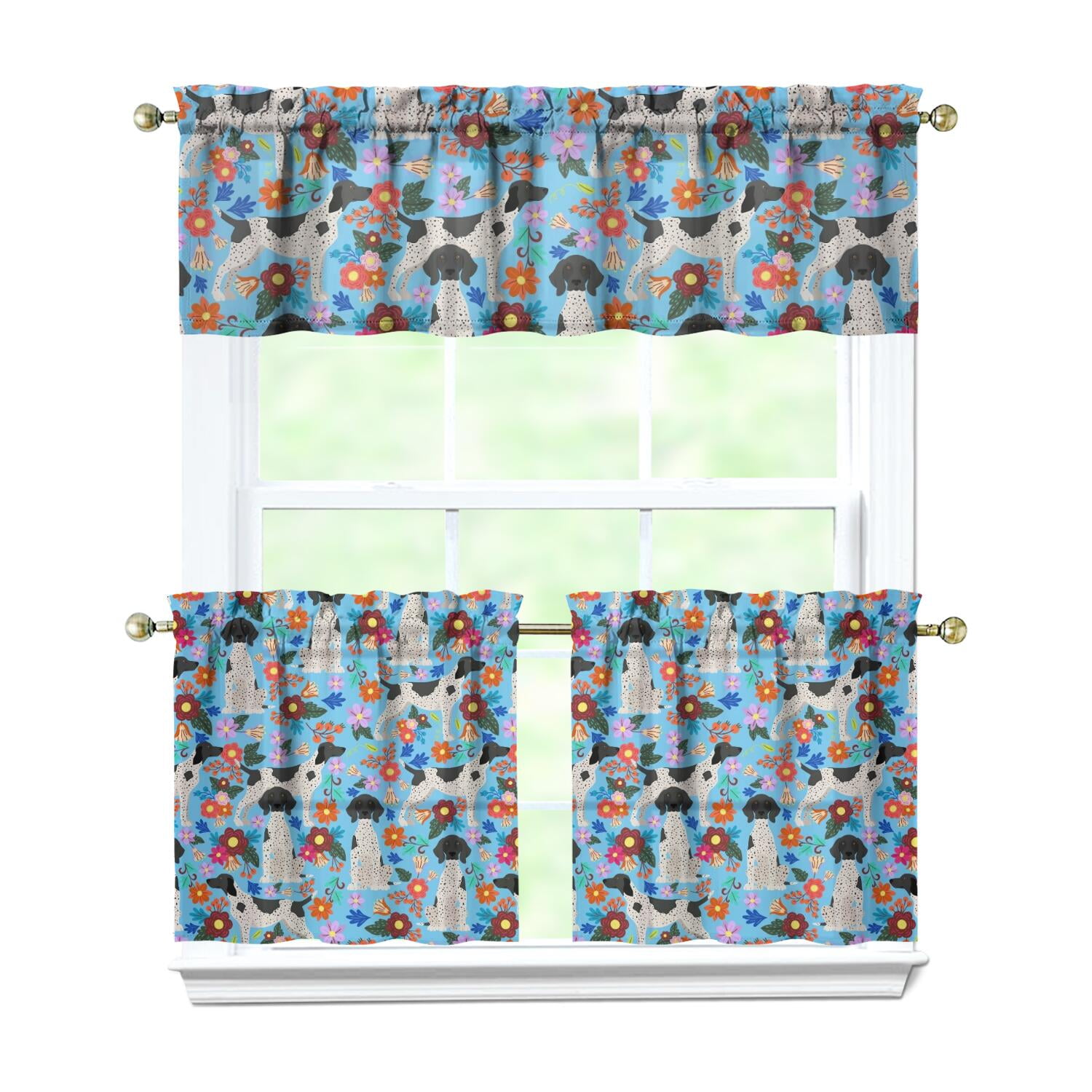 3 Pack Animal-Themed Kitchen Curtains - Paw Print & Furry Friend Design, Semi-Sheer Caf Curtains ...