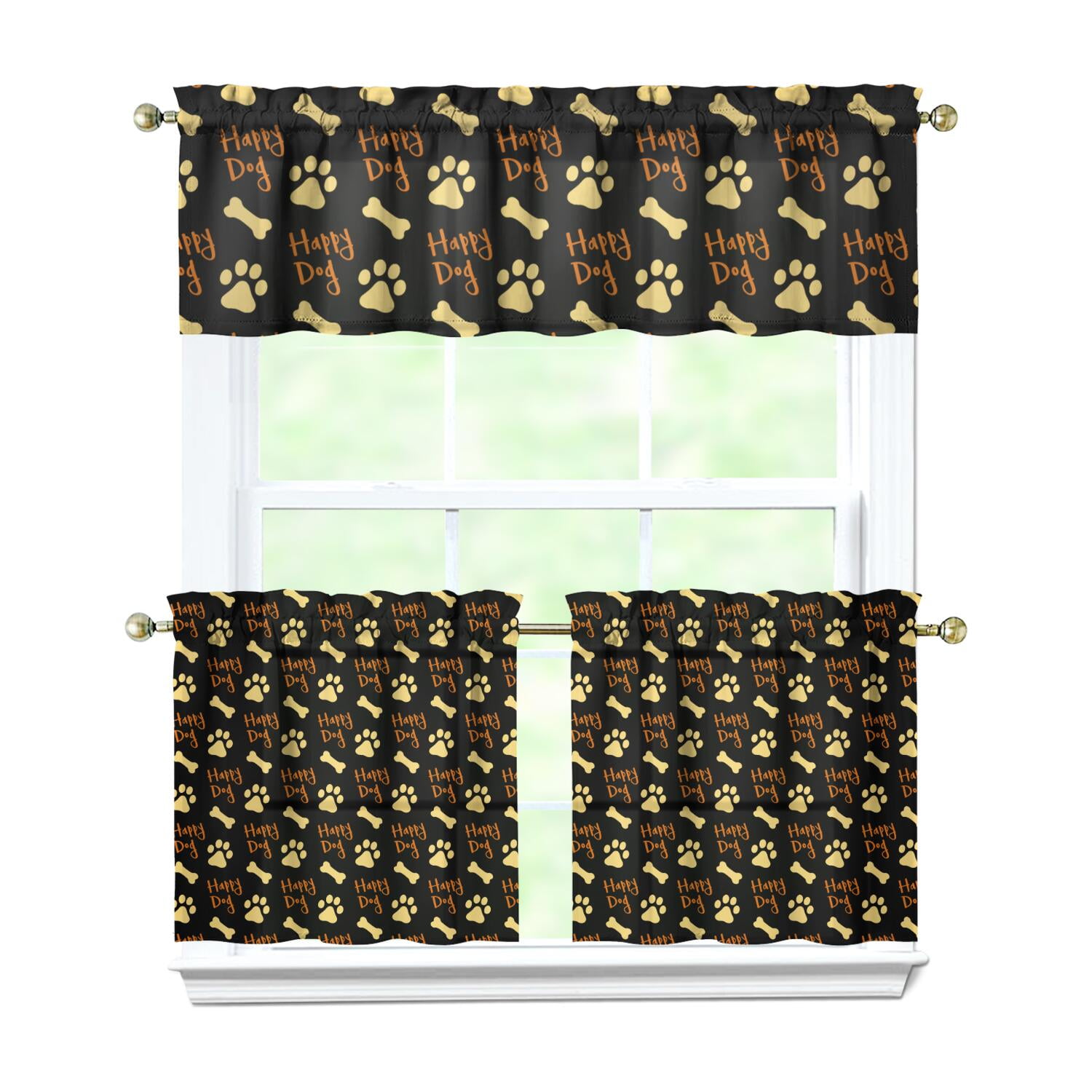 3 Pack Animal-Themed Kitchen Curtains - Paw Print & Furry Friend Design ...