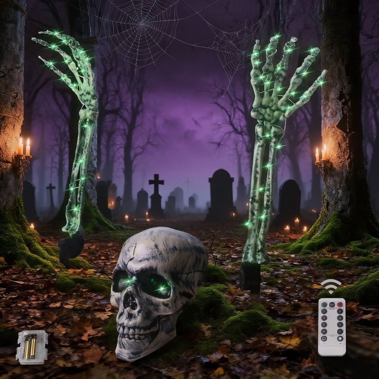 3-Pack Animated Skeleton Arms with Glowing Skulls, 45" Waterproof ...