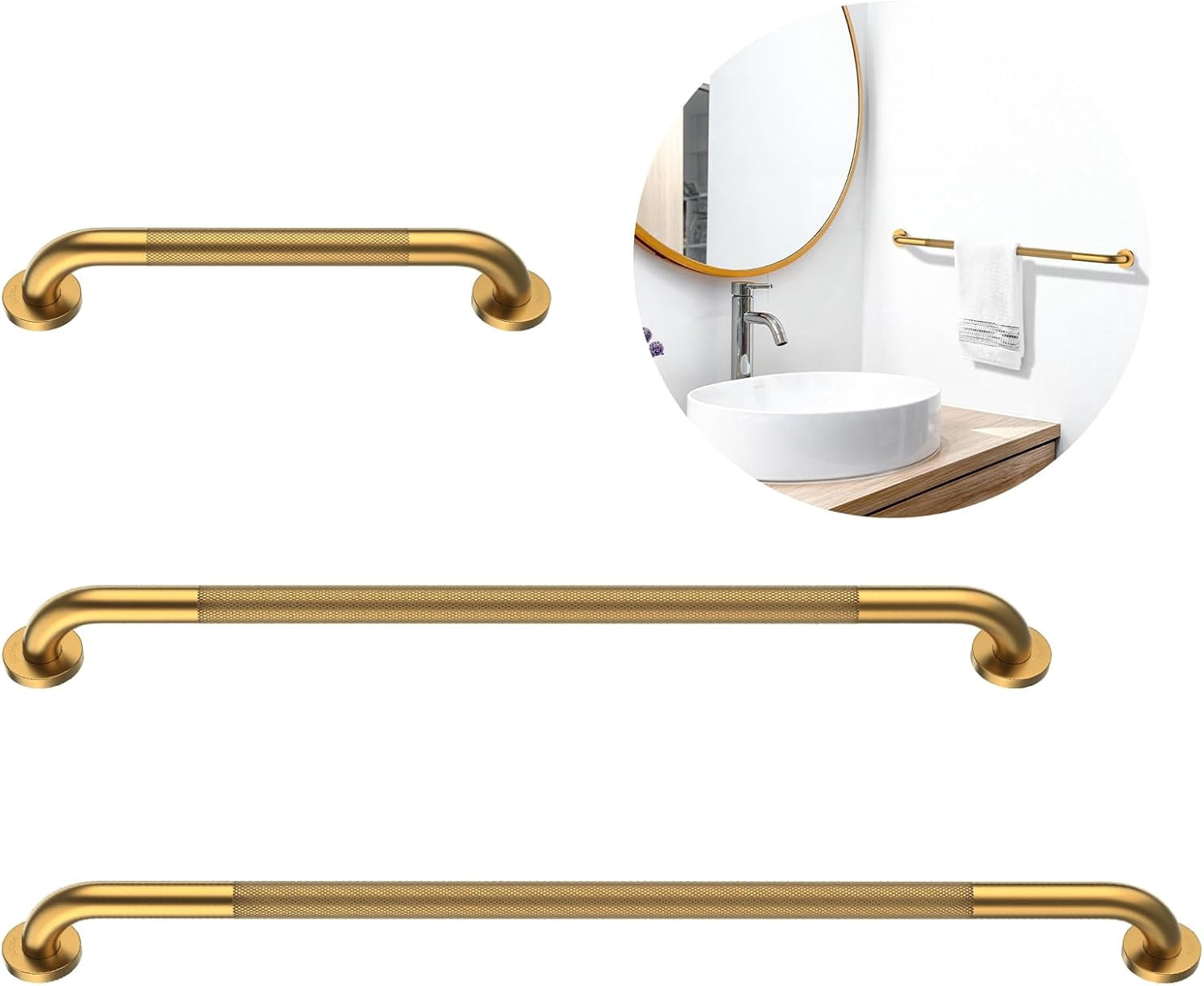 3 Pack Anti Slip Shower Grab Bar Compliance, Gold Bathroom Grab Bar ...