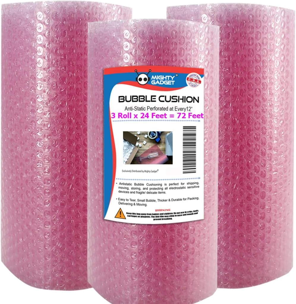 "Mighty Gadget Antistatic Bubble Cushioning Wrap 3 Pack 24' x 3 = 72 FT ...