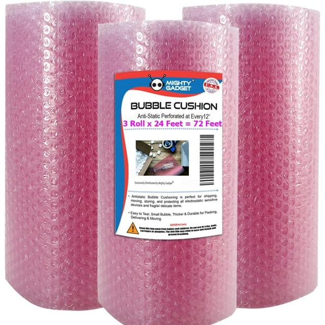 3 Pack Antistatic Small Bubble Cushioning Wrap for Moving & Shipping 24’ x 3 = 72 FT Bubble ...