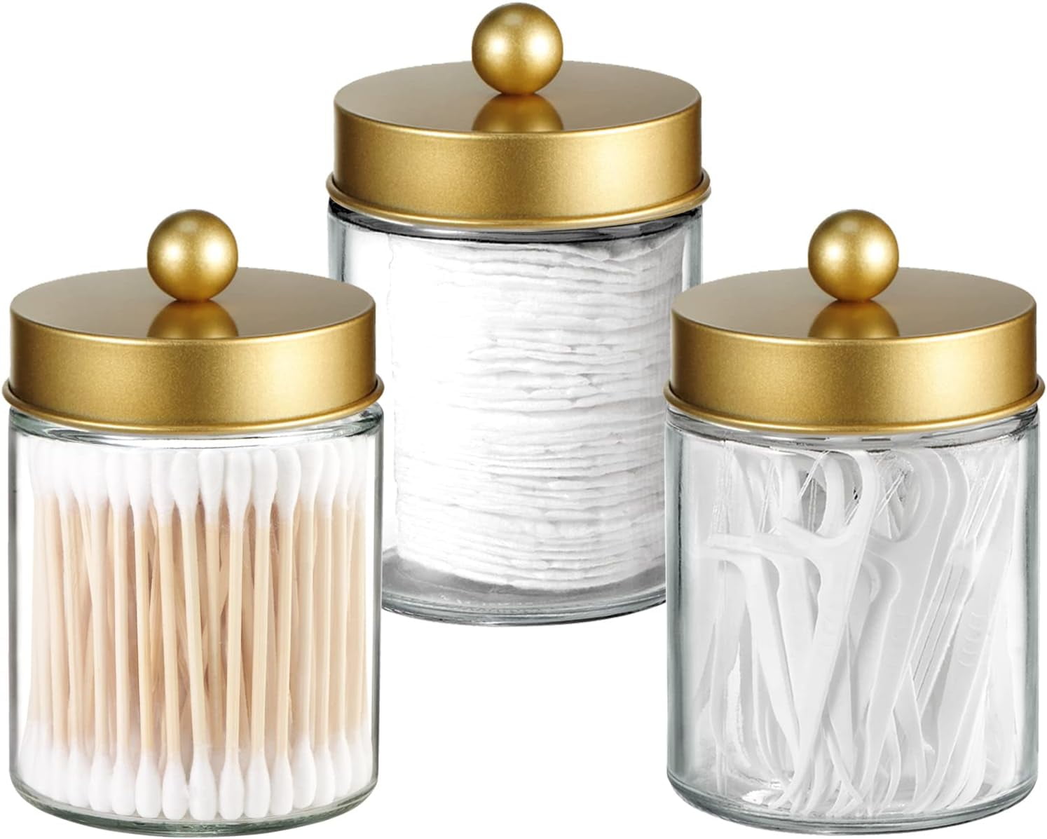 3 Pack Apothecary Jar Canisters Bathroom Vanity Organizer - Qtip Holder ...