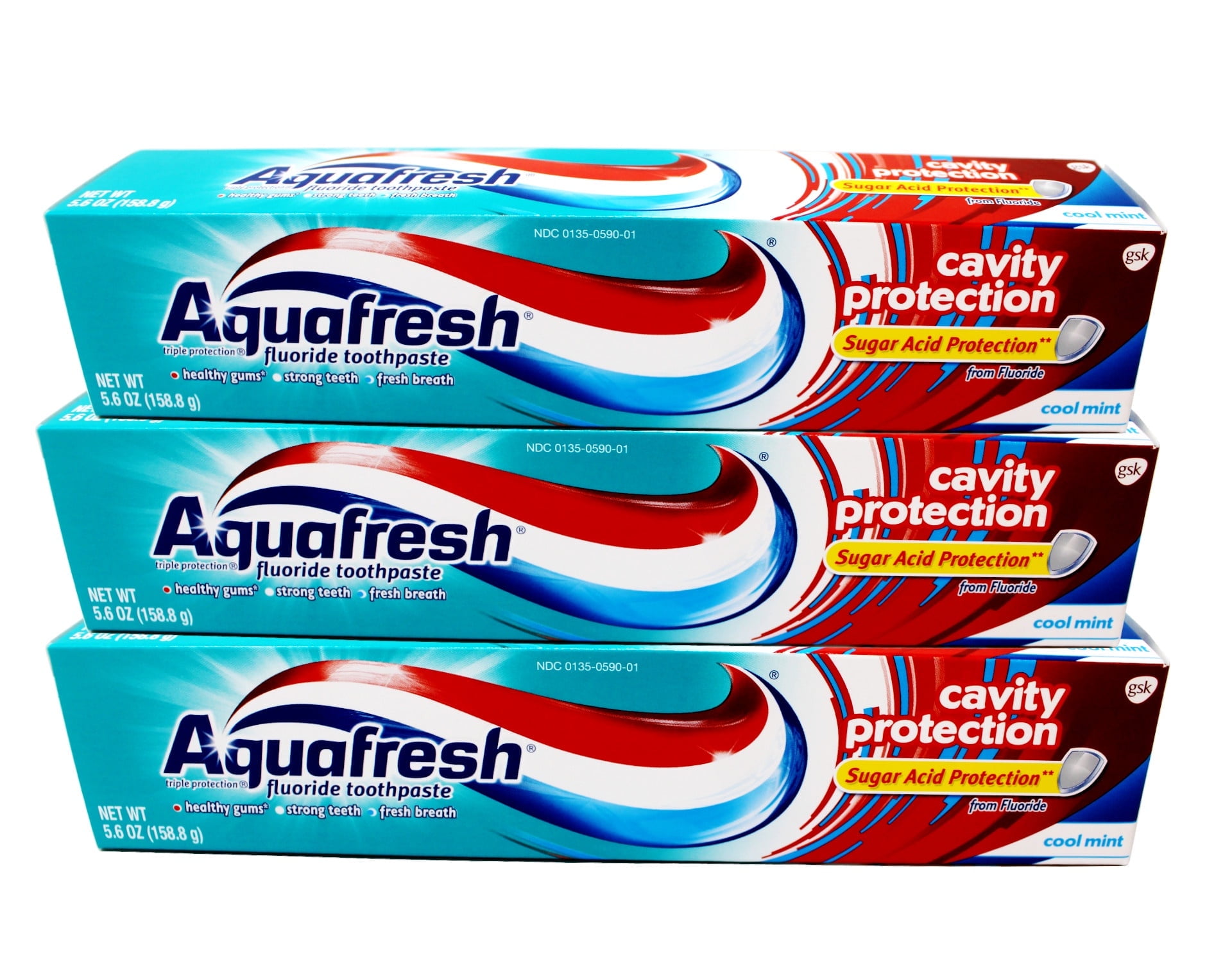 Aquafresh Toothpaste, Cool Mint, Cavity Protection, Fluoride, 5.6 Oz, 3 ...