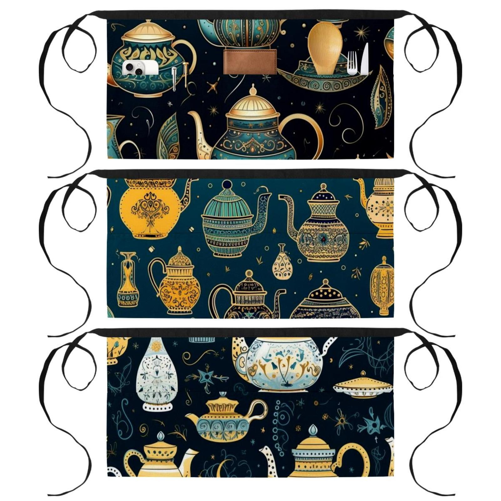 3 Pack Arabian Tea Kettle Server Aprons with 3 Pockets - Unisex Short ...