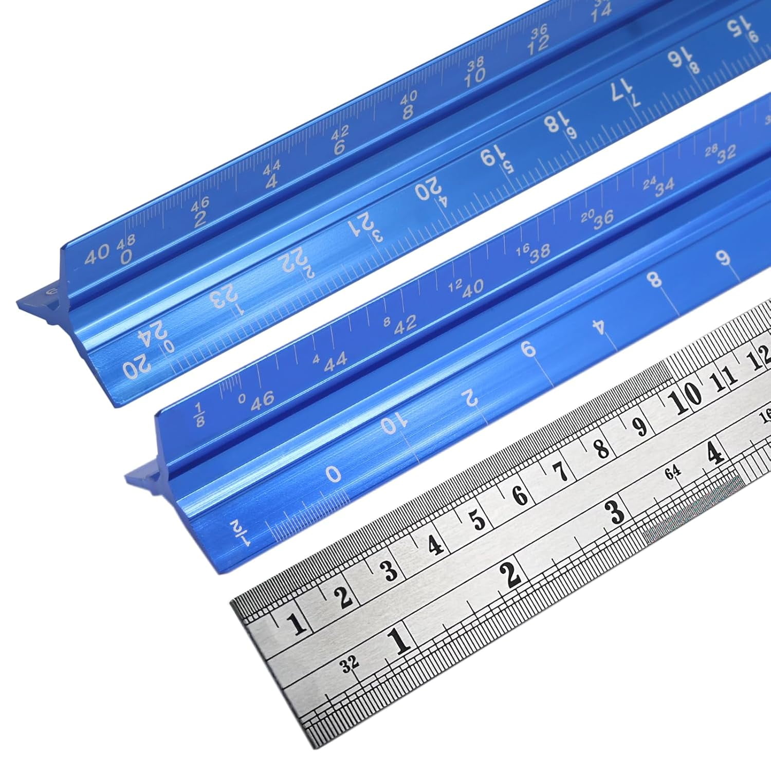 3 Pack Architectural and Engineer Scale Ruler Set, 12 Inch Aluminum Triangular Drafting Tool ...