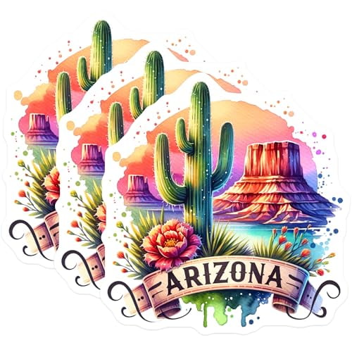 (3 Pack) Arizona Decals - Desert Cactus - State Pride Laptop Stickers ...