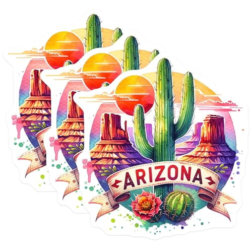 (3 Pack) Arizona Desert Decals - Cactus Decal - Western State Decals- 3 ...