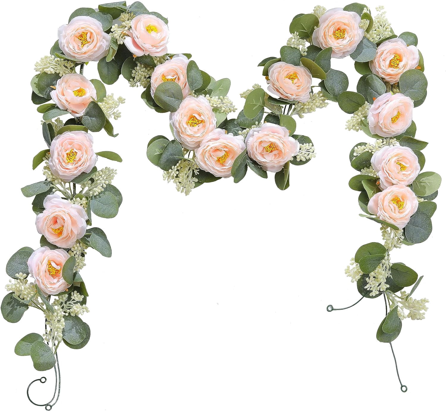 3 Pack Artificial Flower Garland Fake Rose Vine with Seeded Eucalyptus ...
