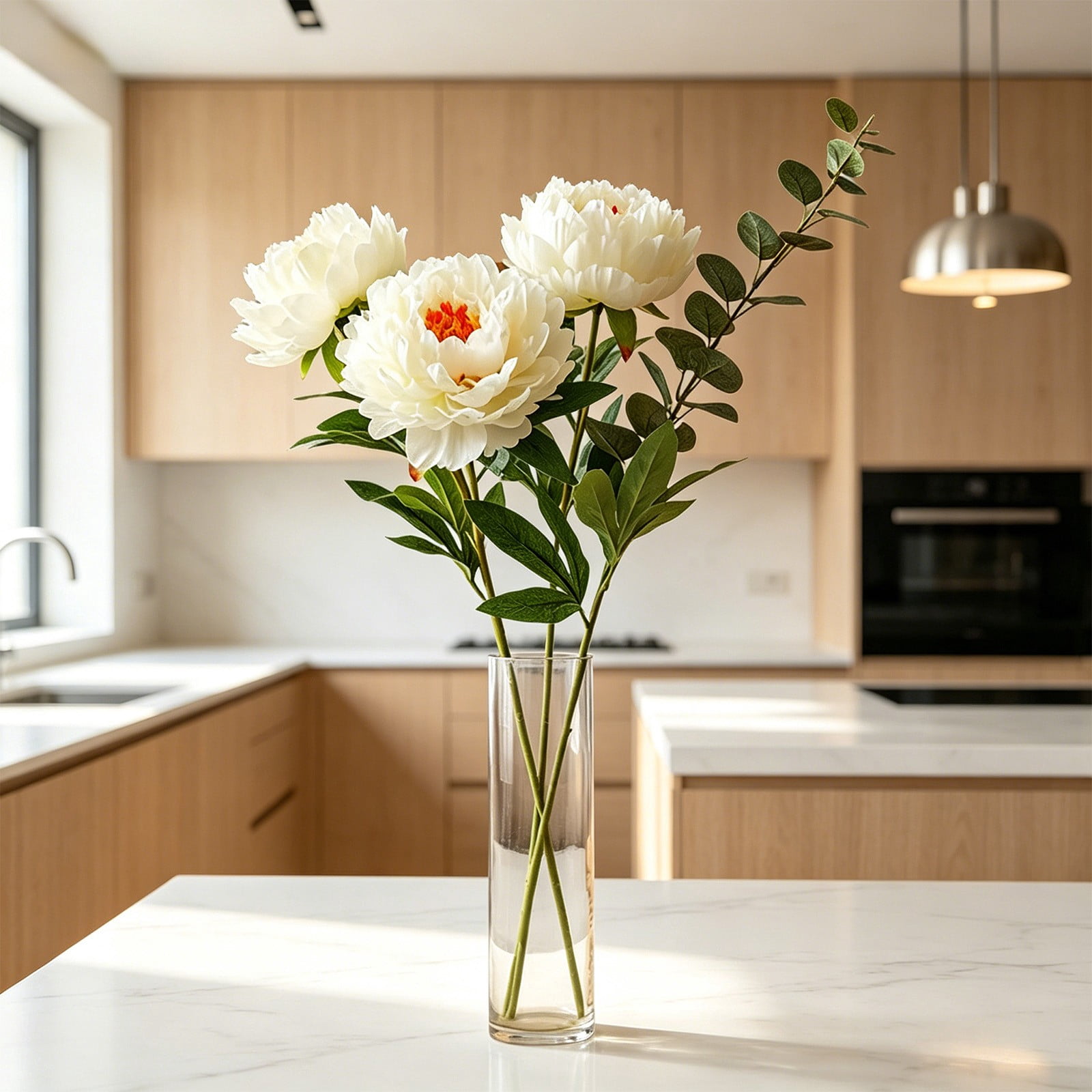 3 Pack - Artificial Peony Flowers - Long Stem Fake Peonies Home Decor ...