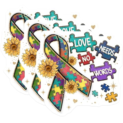 (3 Pack) Autism Awareness Decals - Puzzle Ribbon - Sunflower Laptop ...