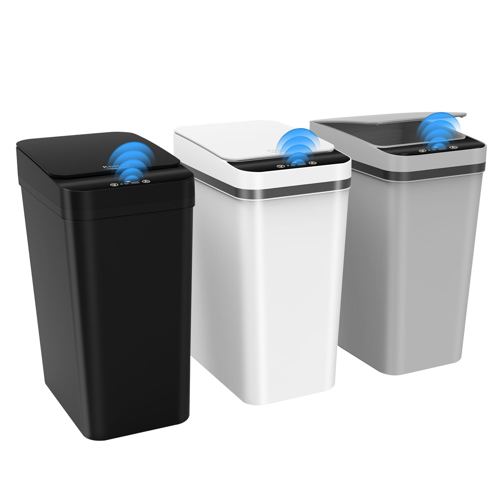 Smart Trash Can 3 Pack Automatic with Lid, 2.5 Gallon Sensor Waste Bin ...