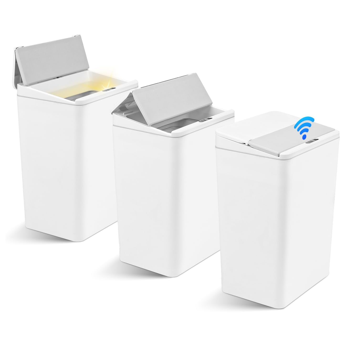 3 Pack Automatic Trash Cans Touchless, 2.5 Gallon Bathroom Motion ...