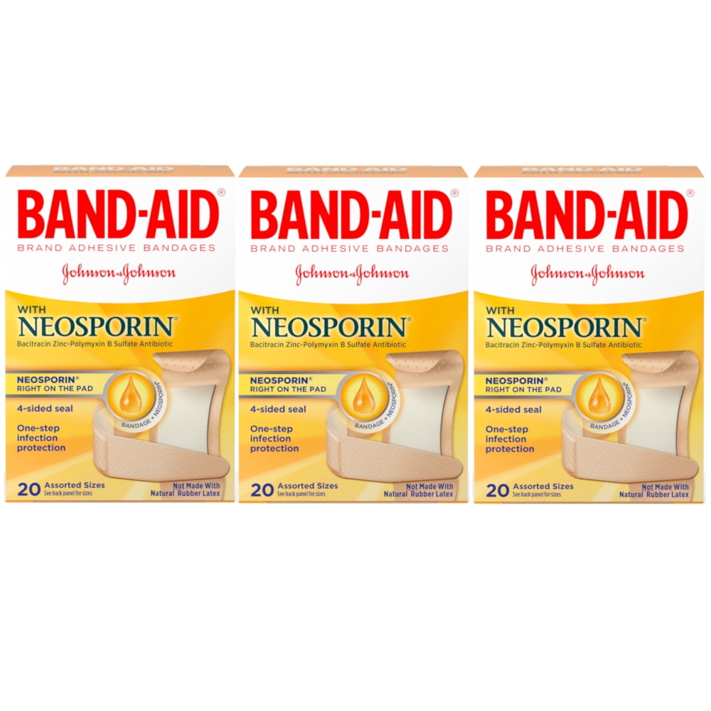 BAND-AID Antibiotic Plus Neosporin, Assorted Sizes Bandages, 3 Pack, 20 ...