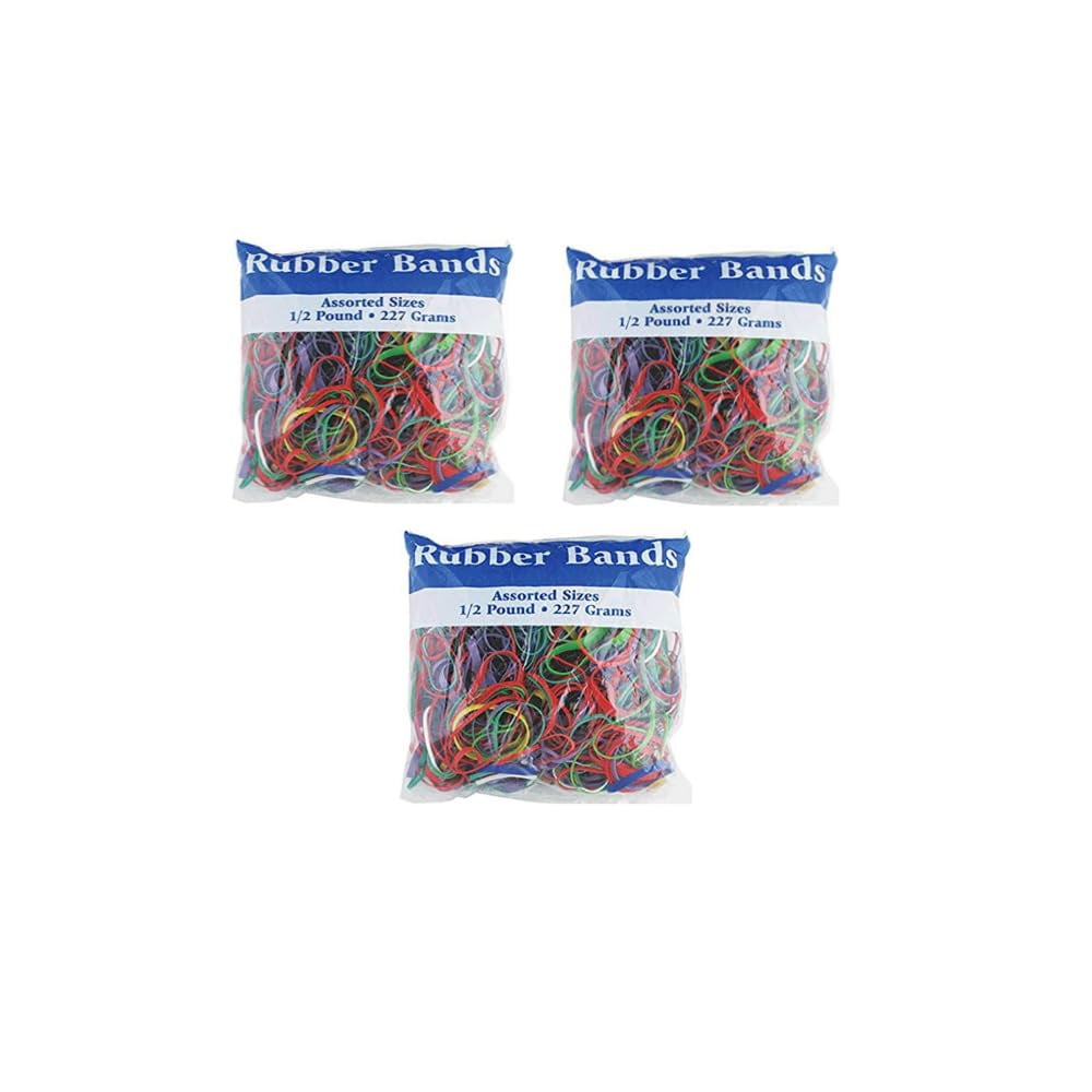 3 Pack BAZIC Assorted Dimensions 227g/0.5 lbs. Rubber Bands, (465-48P ...