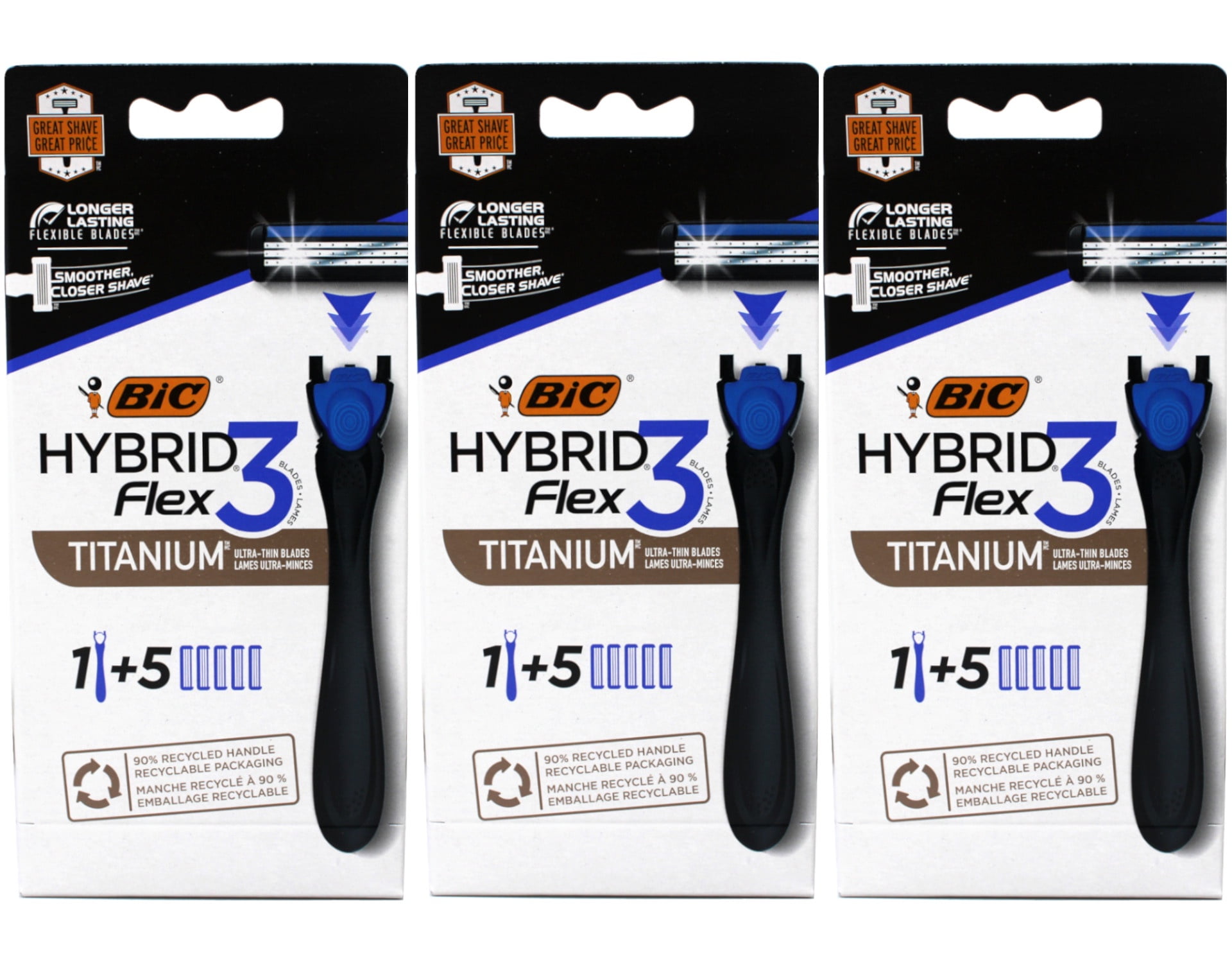 3 Pack - BIC Flex 3 Hybrid Men's Disposable Razor, 3 Blade Razor for ...