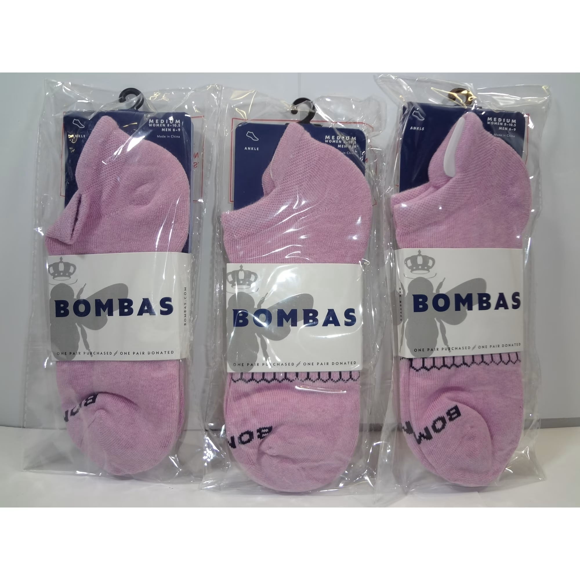 3 Pack BOMB0S Women's Marls Ankle Honeycomb Socks, Marled Pink, Medium ...