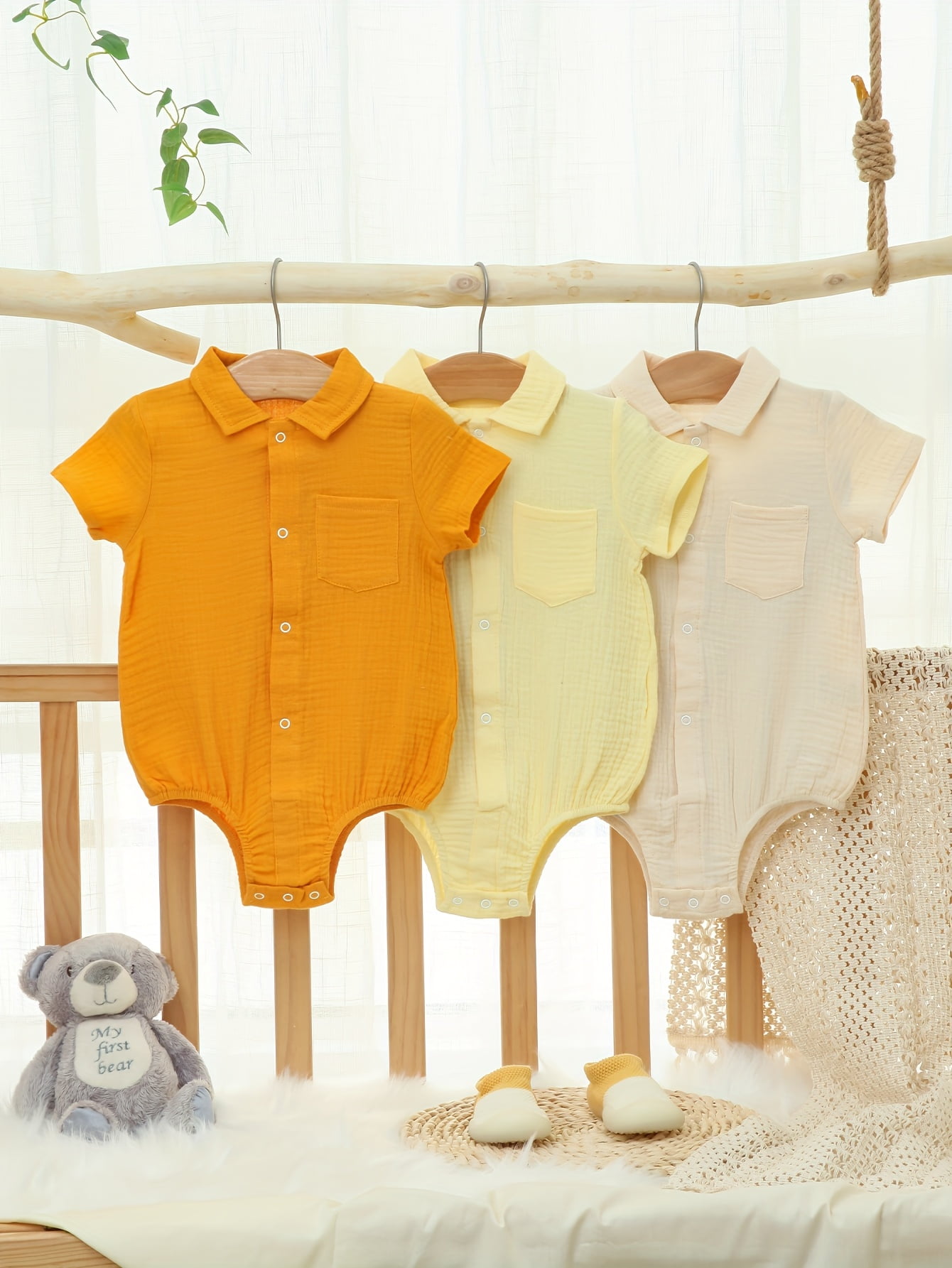 3-Pack Baby Comfortable Breathable Cotton Gauze Rompers – Minimalist ...