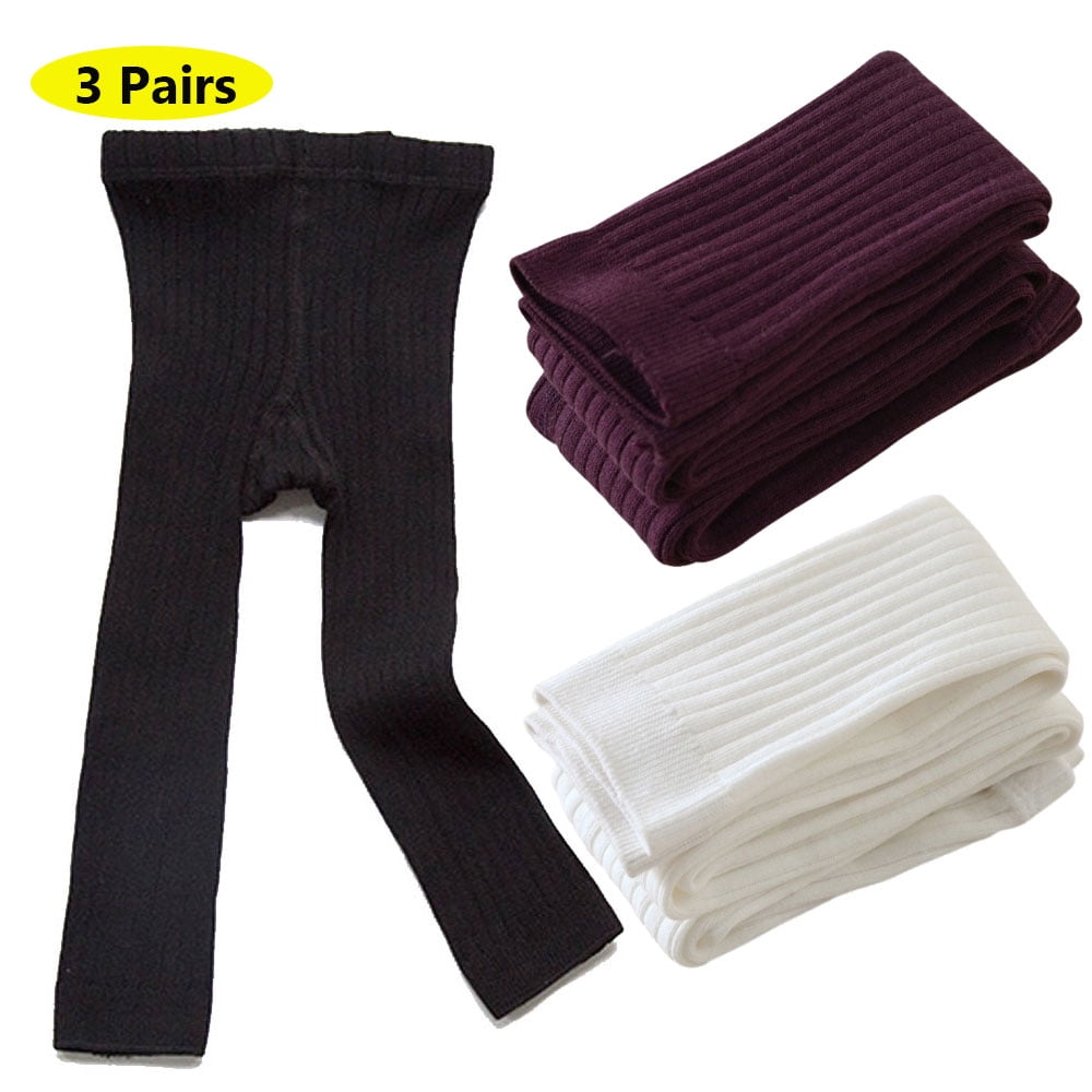 3 Pack Baby Girls Cable Knit Leggings Toddler Solid Footless Tights ...