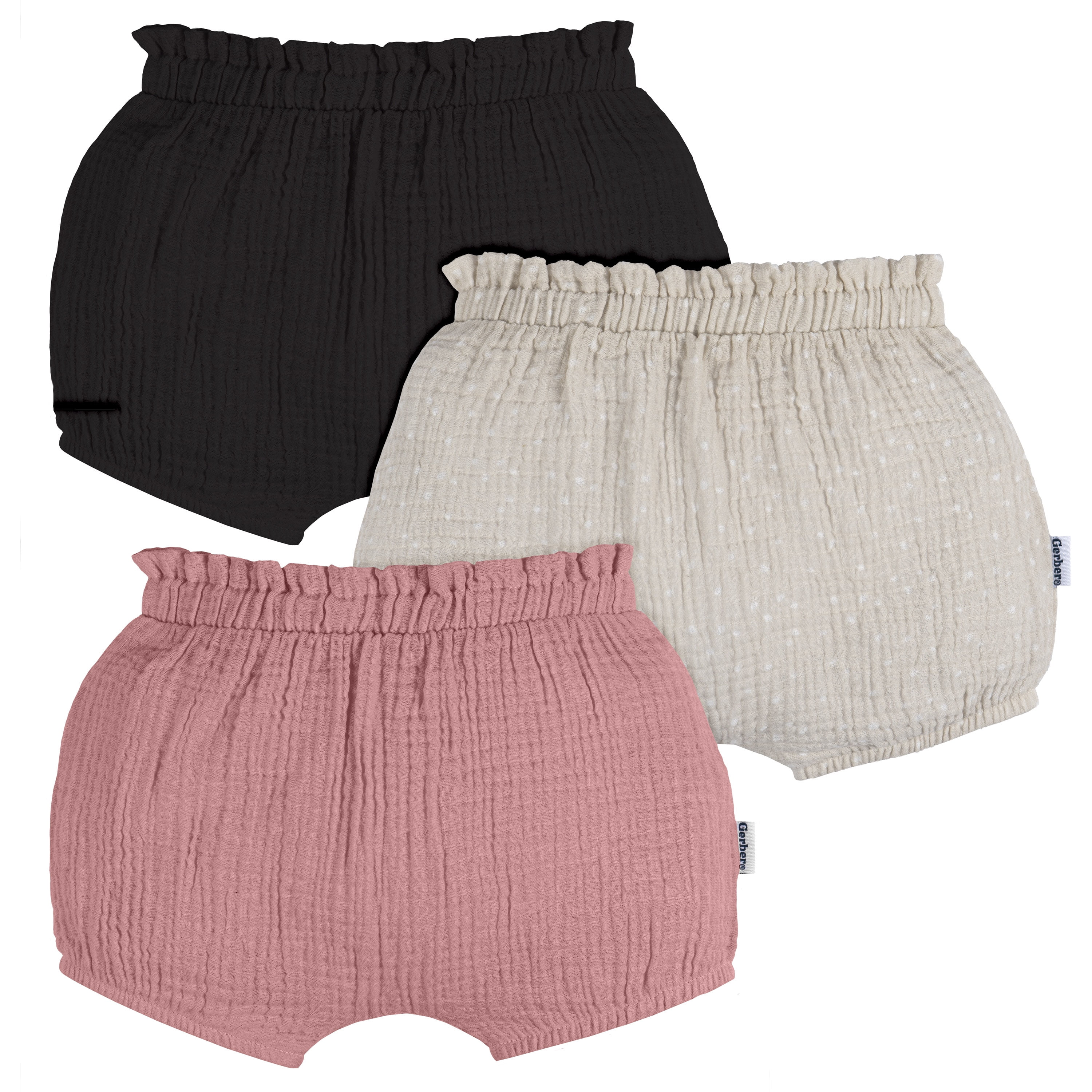 Gerber Baby Girl Bubble Shorts, 3-Pack, Sizes 0/3 Months - 24 Months ...