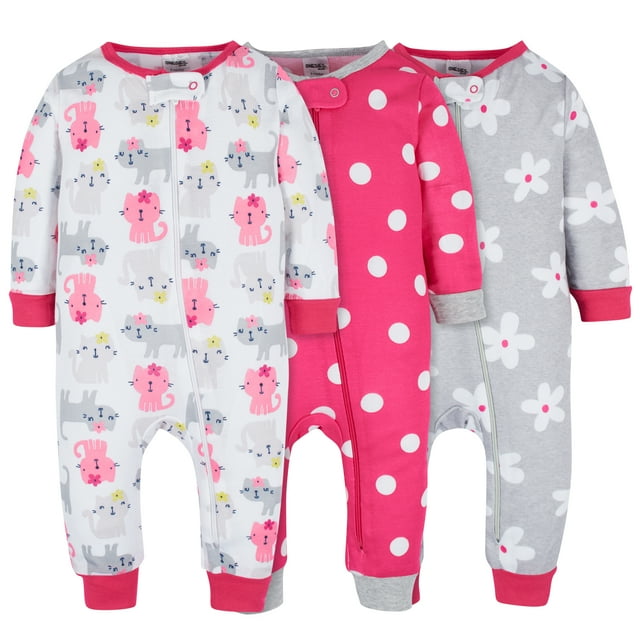 Gerber Baby and Toddler Girl Snug Fit Footless Pajamas, 3 Pack, Sizes 0 ...
