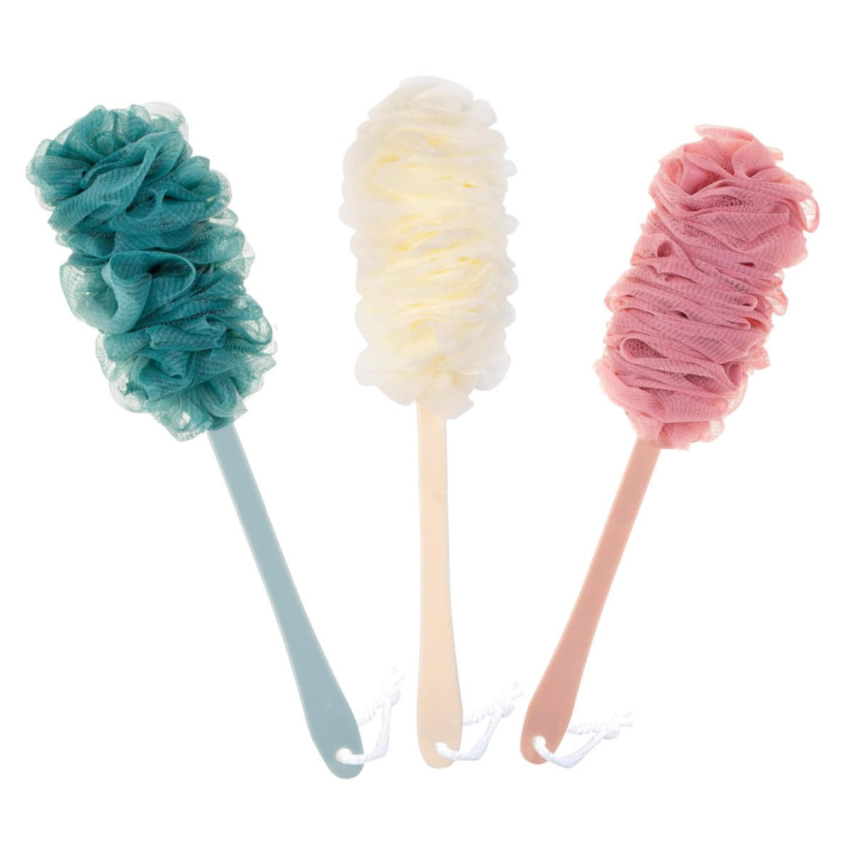 3 Pack Back Scrubber Long Handled Bath Brush Soft Mesh Sponge ...