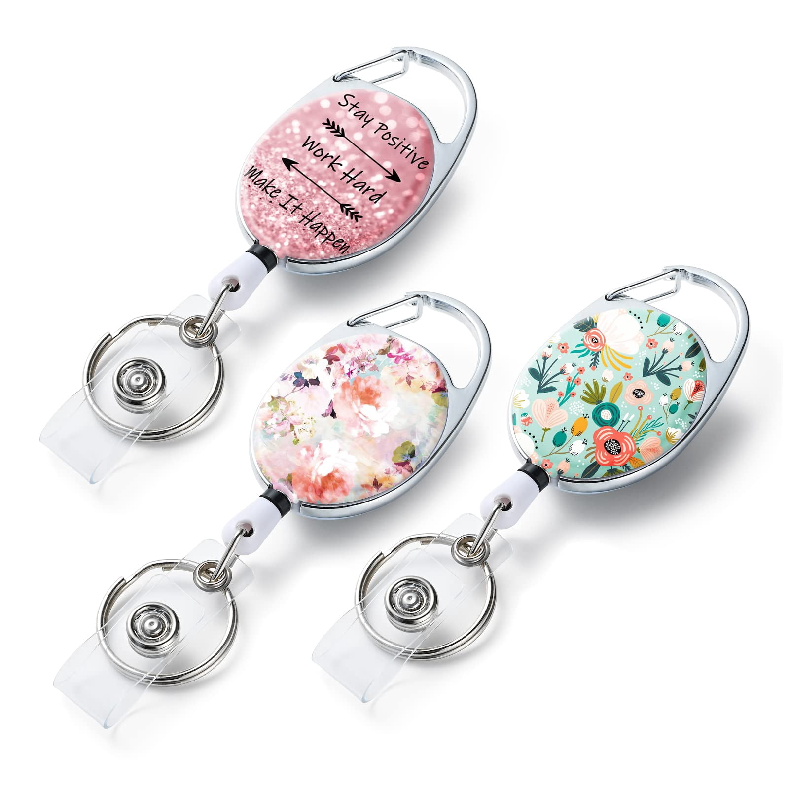 3 Pack Badge Reels Retractable,Double Sided Color Print Pattern ...